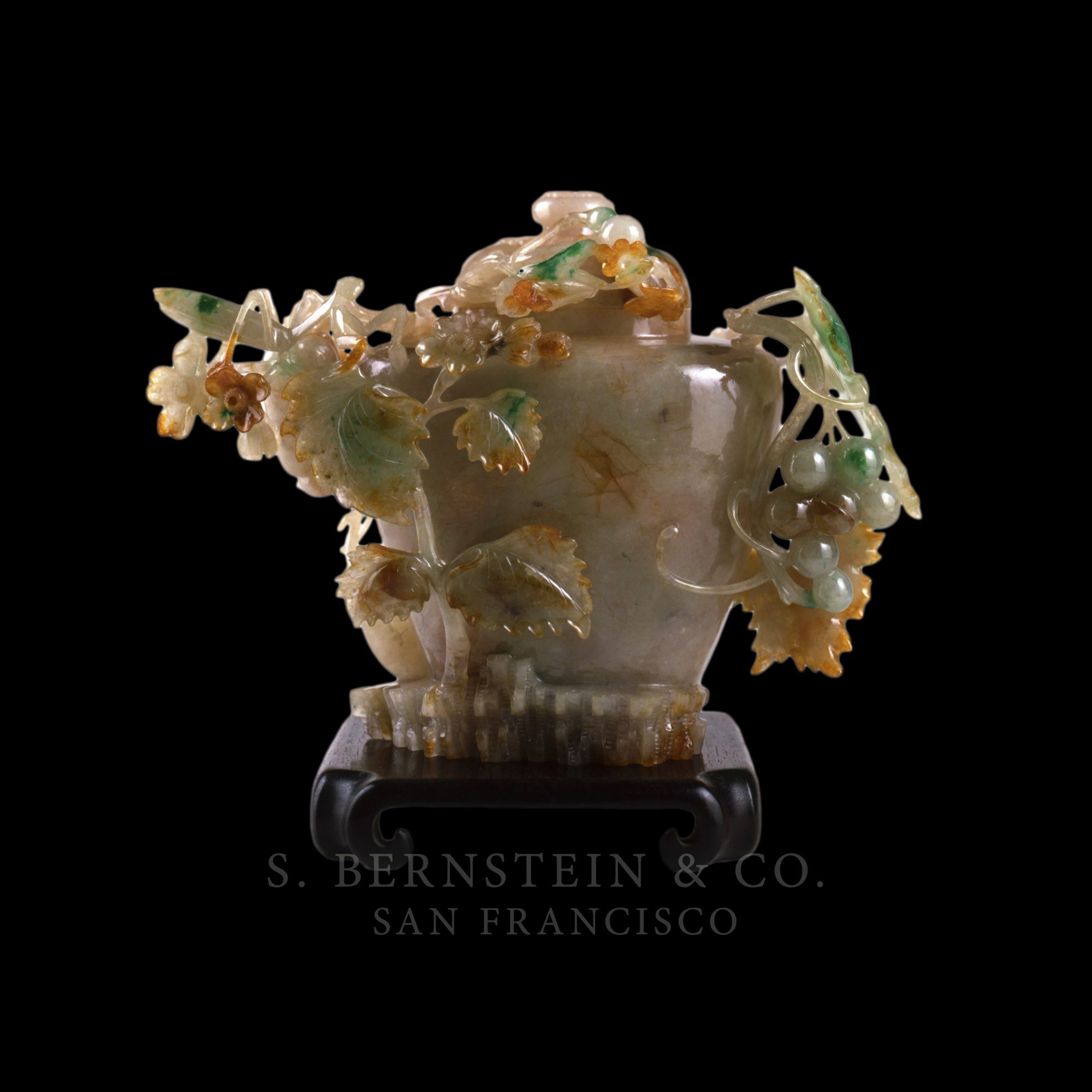 Covered Jadeite Botanical Vase - S. Bernstein & Co. Jade & Oriental Art
